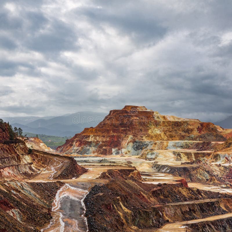 Copper Mine Under Cloudy Sky for Text Space Stock Image - Image of heap ...