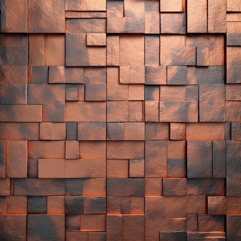Copper Mosaic Blocks Wall Background, Bronze Metallic Cubes Pattern ...