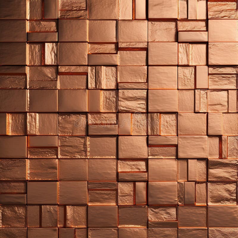 Copper Mosaic Blocks Wall Background, Bronze Metallic Cubes Pattern ...