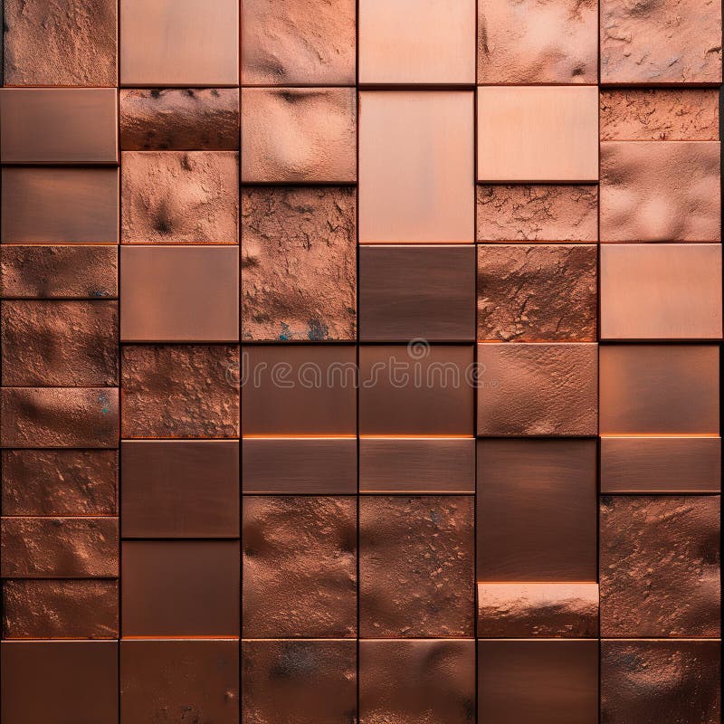 Copper Mosaic Blocks Wall Background, Bronze Metallic Cubes Pattern ...