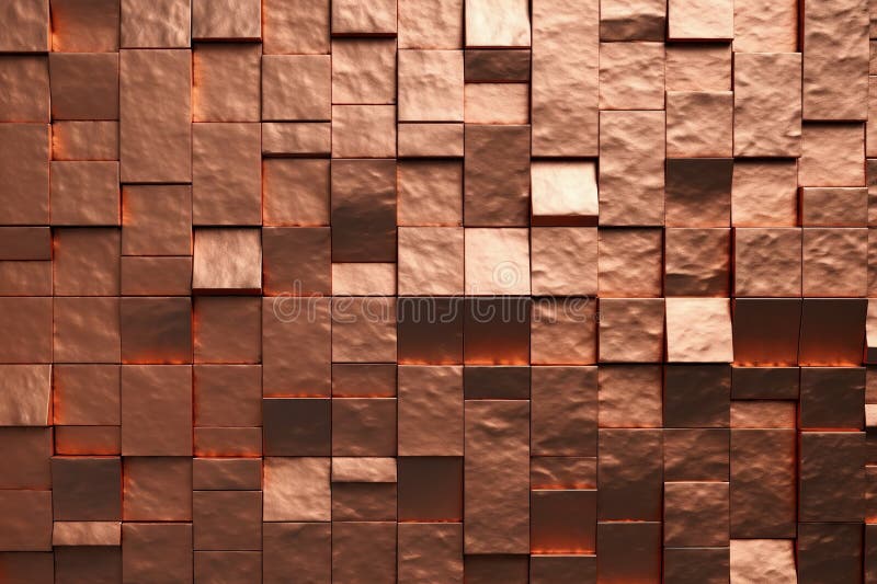 Copper Mosaic Blocks Wall Background, Bronze Metallic Cubes Pattern ...