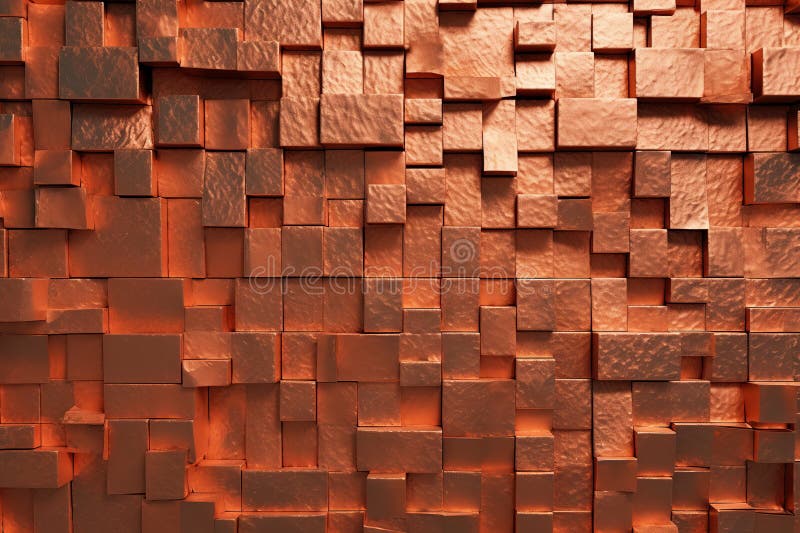 Copper Mosaic Blocks Wall Background, Bronze Metallic Cubes Pattern ...