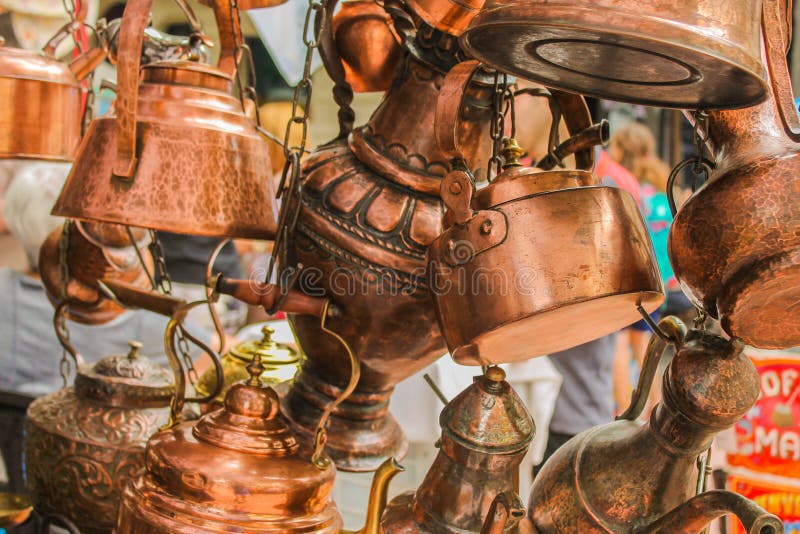 Copper Objects Utensils Pot Style Decoration Stock Image - Image of ...