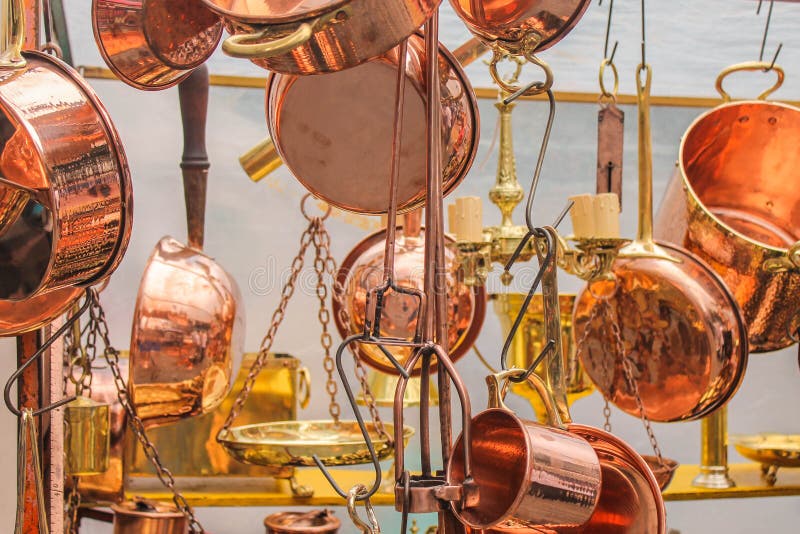 Copper Objects Container Home Rustic Handle Stock Image - Image of wood ...