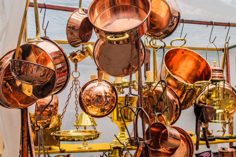 Copper Objects Utensils Pot Style Decoration Stock Image - Image of ...