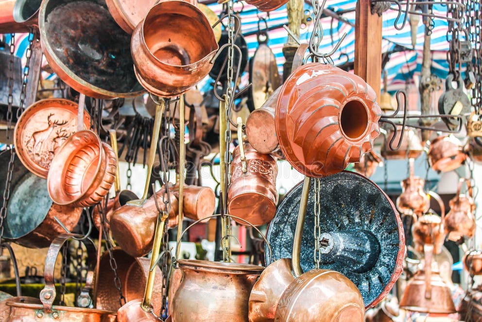 Copper Objects Utensils Pot Style Decoration Stock Image - Image of ...