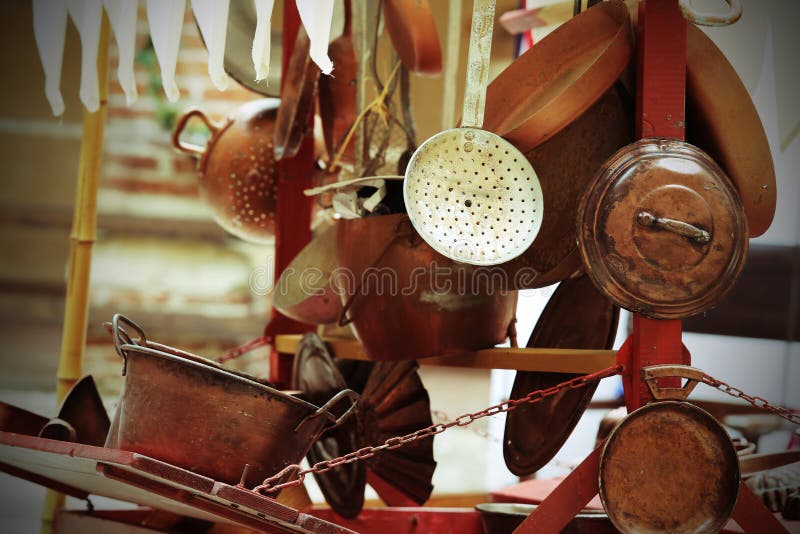 Copper Objects for Kitchen and Home for Sale at Flea Market Stock Image ...