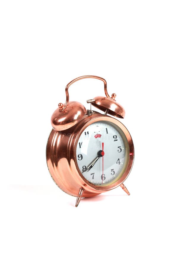 Copper Old Style Alarm Clock Isolated on White Stock Image - Image of ...