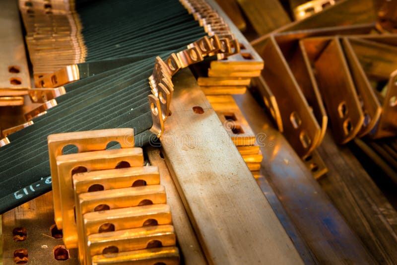 Copper Parts for Production Equipment Stock Image - Image of metallic ...