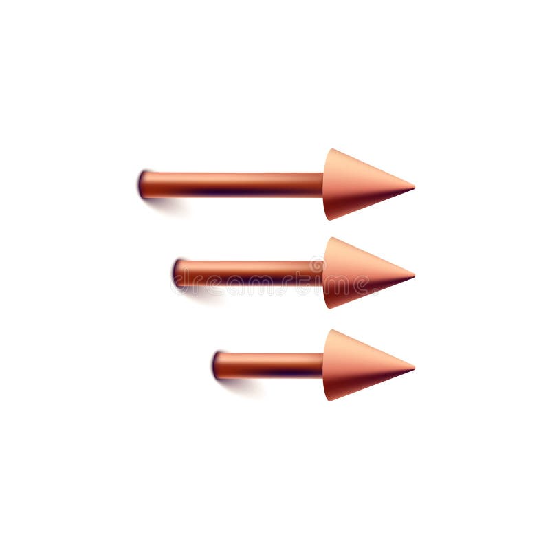 Copper Piercing Stud Bars with Arrows, Realistic Vector Illustration ...