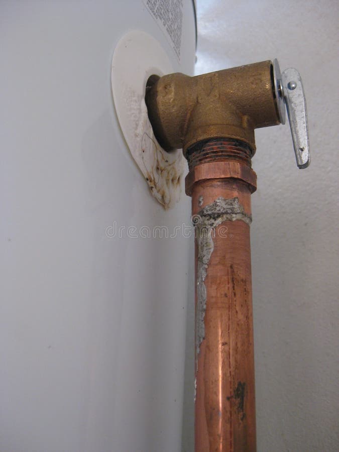 Copper Pipe with Fitting on Wall from Water Heater Stock Photo - Image ...
