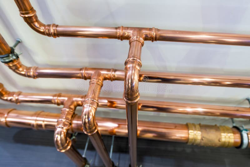 Copper Pipelines. Modern Heating System Stock Image - Image of ...