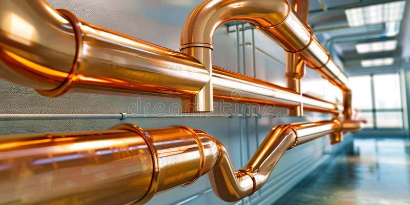 Copper pipes in a building stock image. Image of building - 323303645