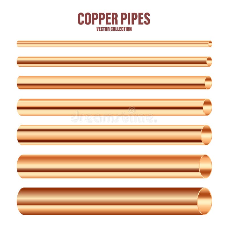 Copper Pipes Collection. Construction Material. Polished Metal Texture ...