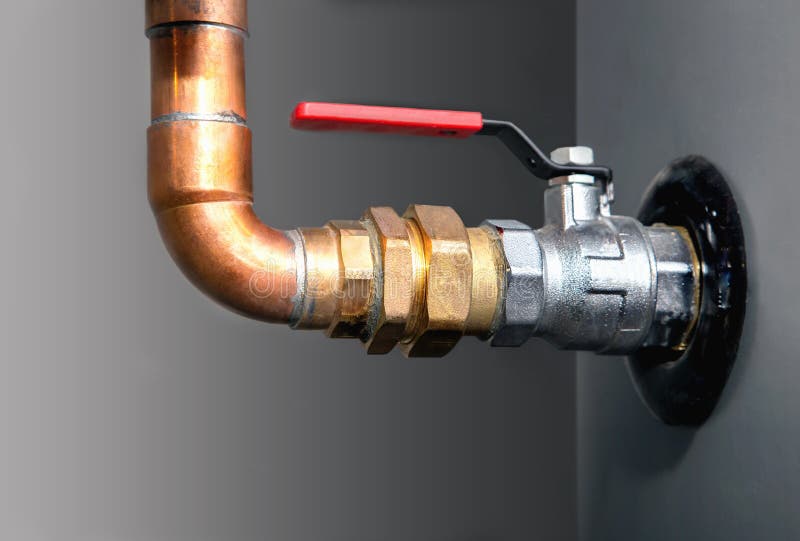 Copper Pipes, Copper Connector and Valve with a Red Handle Stock Photo ...