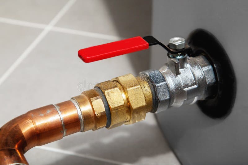 Copper Pipes, Copper Connector and Valve with a Red Handle Stock Image ...