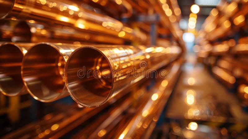 Copper Pipes in a Warehouse. Stock Photo - Image of materials ...