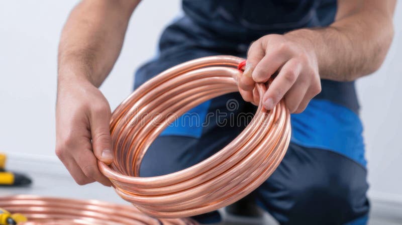 Copper Piping Installation Process by Skilled Technician in a Workshop ...
