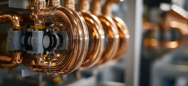Copper Piping System with Valves and Fittings in Industrial Setting ...