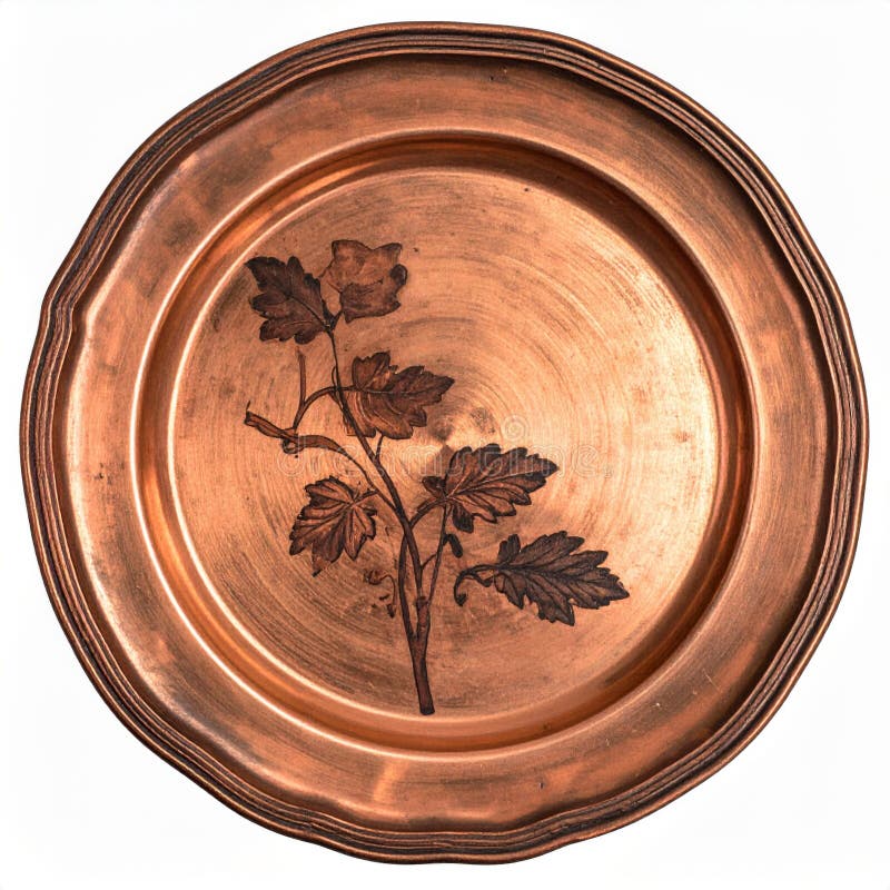 Copper Plate with Etched Leaf Design Stock Illustration - Illustration ...