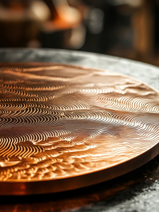 Copper Plate with Intricate Engravings on a Dark Surface. Stock Photo ...