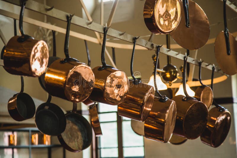Copper Pots Hanging stock photo. Image of ornate, house - 106721426