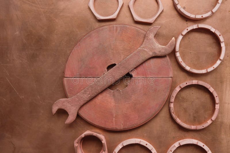 Copper Set of Tools and Devices on a Copper Surface. Stock Photo ...