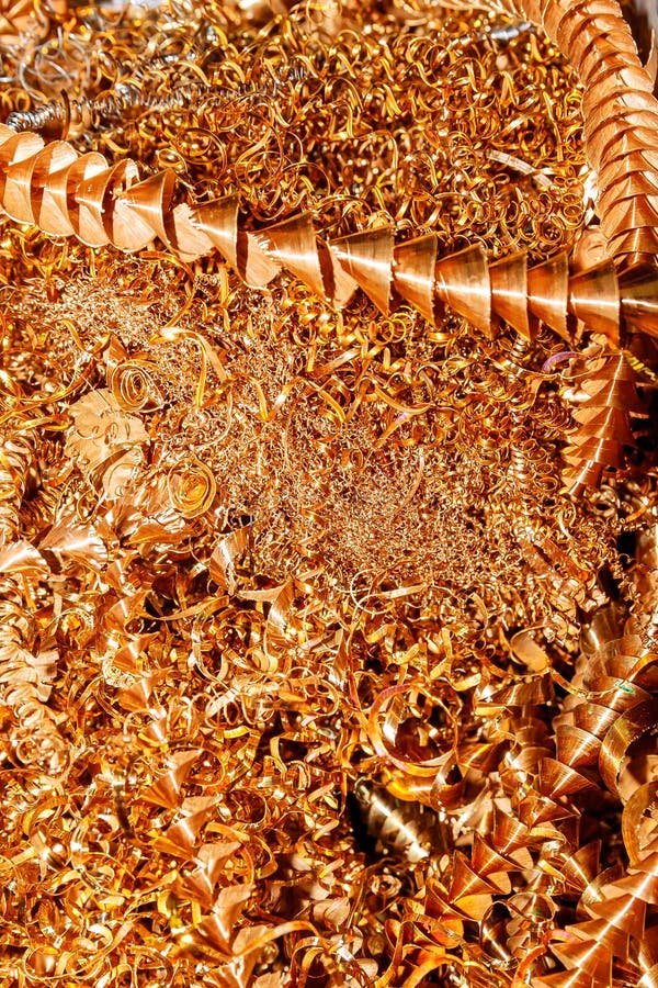 Copper Shavings. Copper Processing on CNC Machines in Production. Stock ...