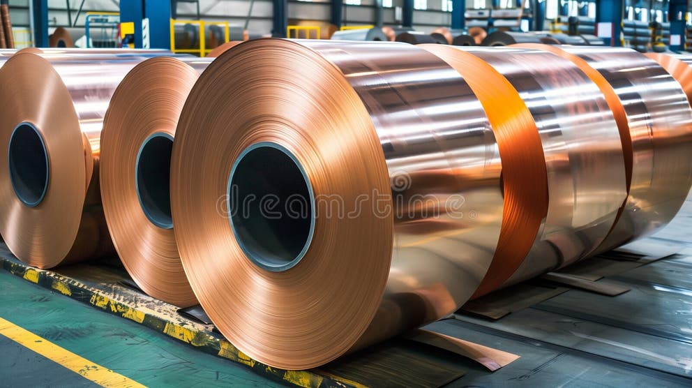 Copper Sheet Metal Rolls in Warehouse Storage Stock Illustration ...