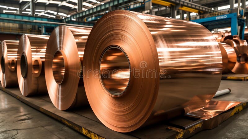 Copper Sheet Metal Rolls in Warehouse Storage Stock Illustration ...