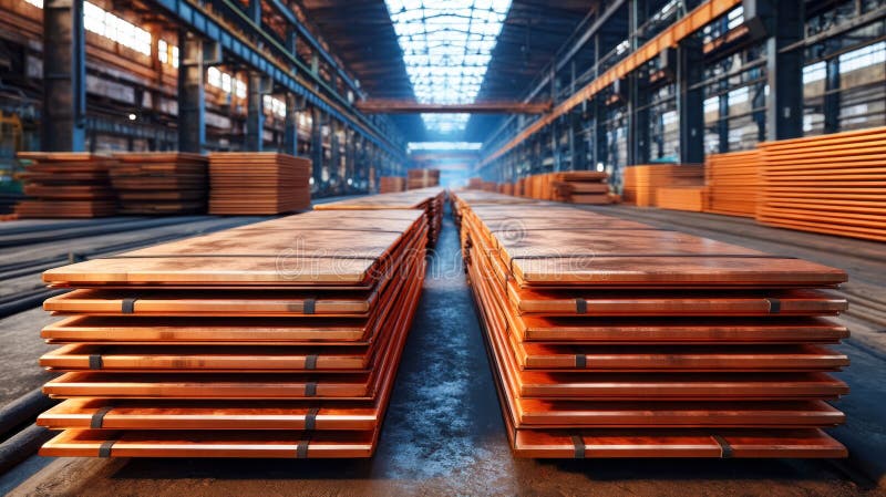 Copper Sheets Stacked in a Factory Setting, Ready for Processing and ...