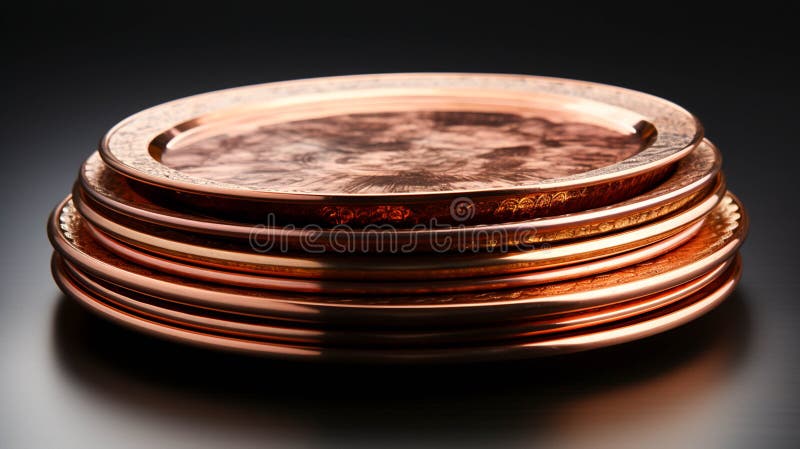 Copper Steel Thali Set Isolated on White Background Stock Photo - Image ...