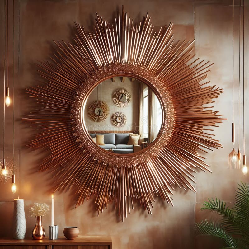 Copper Sunburst Mirror Decorative Mirrors Framed Witht Stock Image ...