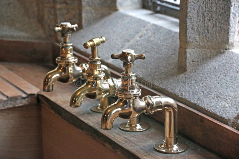 Copper Taps by a Vintage Sink Stock Photo - Image of retro, water ...