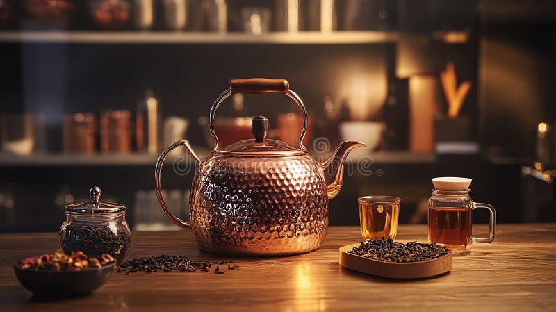 Copper Teapot, Tea Brewing, Cafe, Warm Lighting, Beverage Stock Image ...