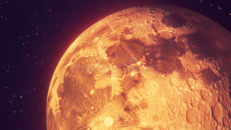 Copper Toned Moon Against Starry Night Sky Capturing Celestial Chaos ...