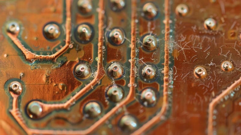 The Copper Tracks on the Circuit Board Create a Weblike Texture with S ...