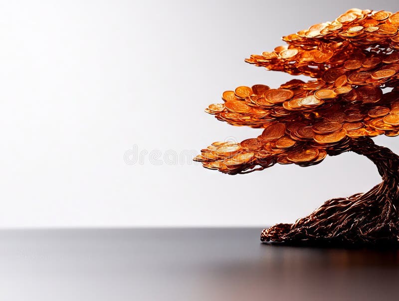 A Copper Tree Made Out of Coins on a Table Stock Photo - Image of trunk ...