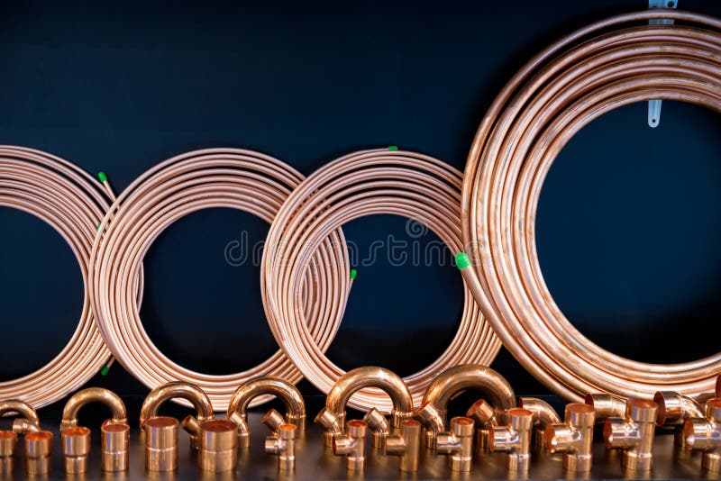 Copper Tubes, Copper Corners and Connections Stock Image - Image of ...