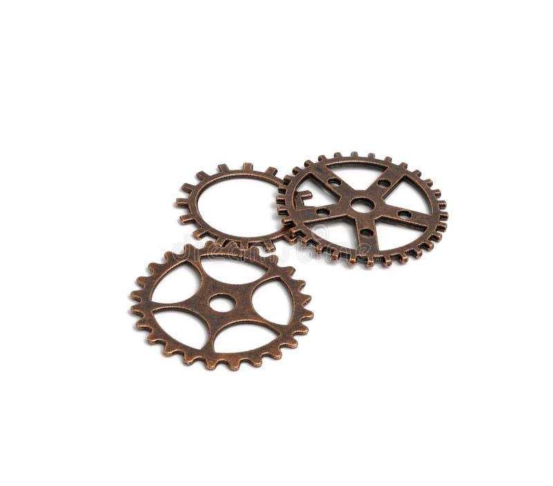 Copper Various Cogs Isolated on White Background Stock Image - Image of ...