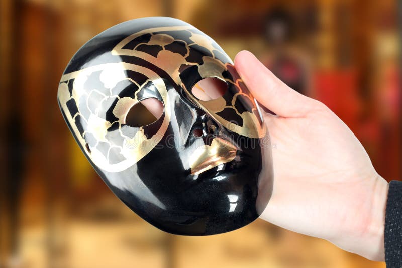 Copper Venetian Mask on a Yellow Background Stock Image - Image of ...