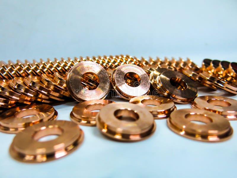 Copper Washers Pierced through the Thin Sheets Arranged in Rows of ...