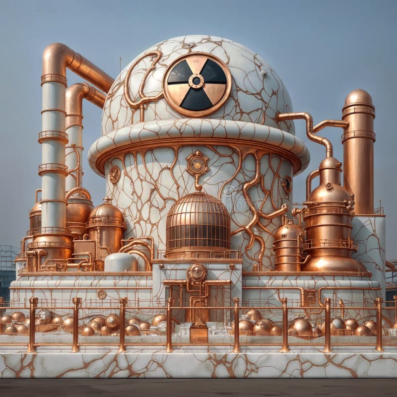 Copper and White Building with a Nuclear Symbol, Futuristic and Sleek ...