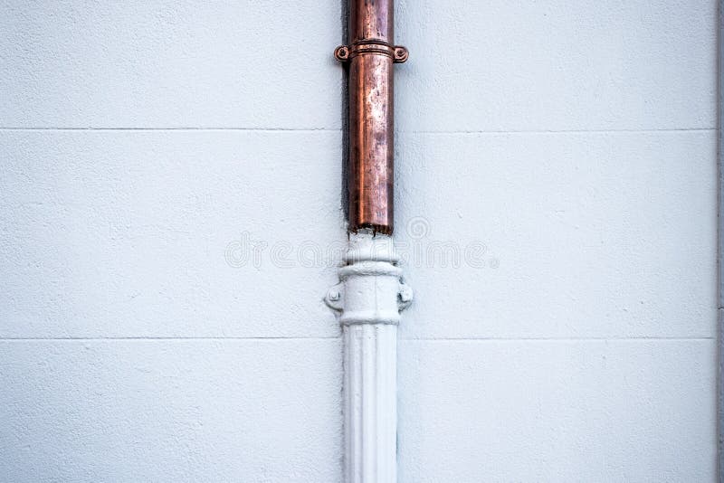 Copper and White Painted Pipes Junction, Old Outer Pipe Stock Image ...