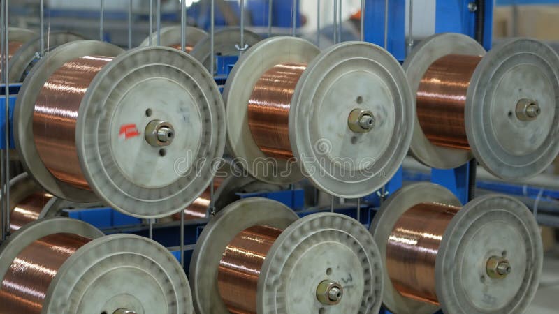 Copper Winding Wire Manufacturing Process. Cable Production Plant Stock ...