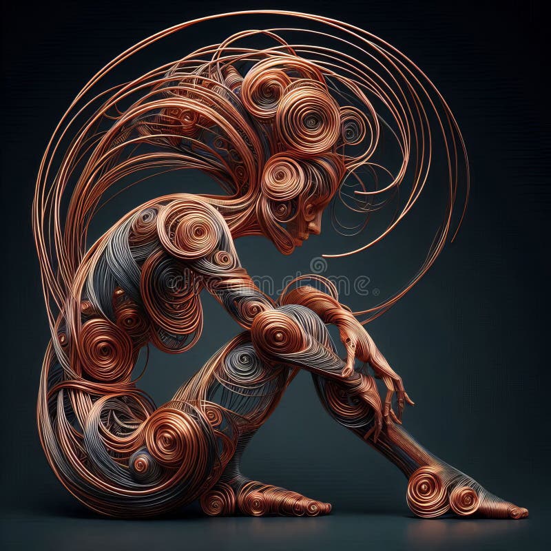 97 26. Copper Wire Abstract Figure_ Abstract Sculptural Represn Stock ...
