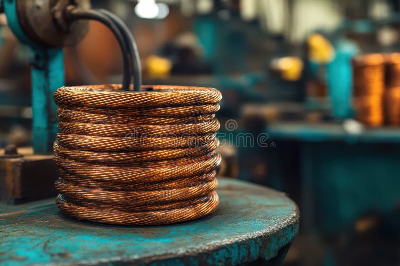 Copper Wire Coil Resting on a Workshop Table Stock Photo - Image of ...