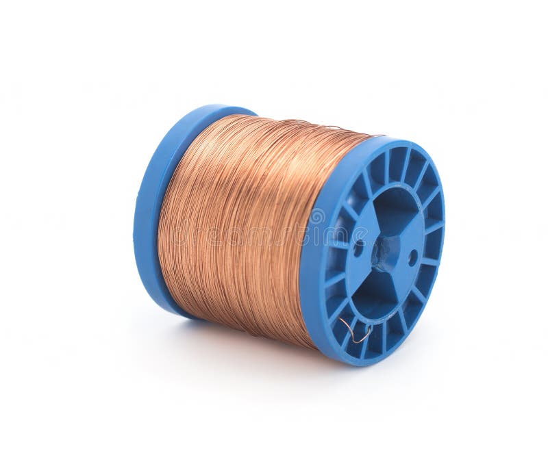 Copper Wire on a Reel on a White Background. Stock Photo - Image of ...