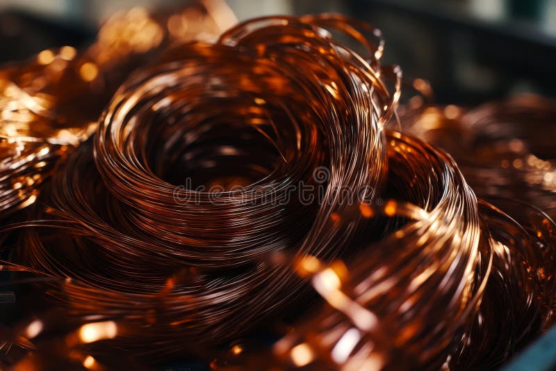 Copper Wire Scrap Forming a Circular Pattern in Recycling Center Stock ...
