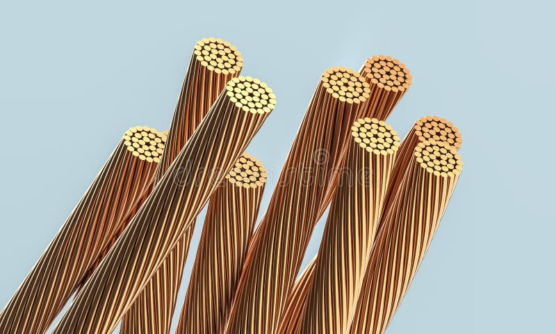 Copper Wire Showing Strands of Conductive Metal on Blue Background ...